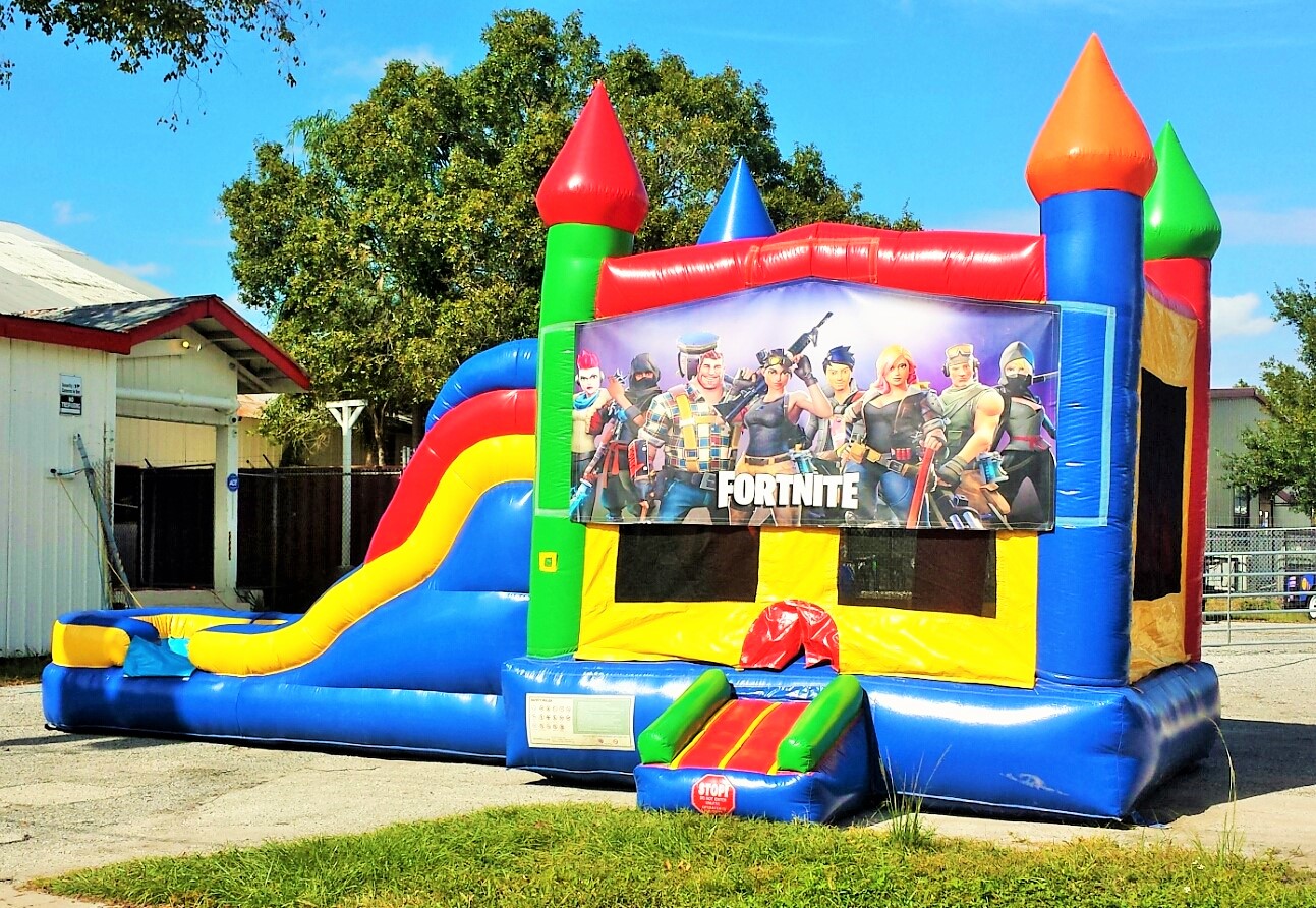 Fortnite Multi Colored 5 in 1 Castle Combo Bounce House Tampa | Bounce ...