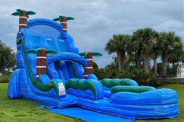 24FT Double Lane Blue Hurricane Water Slide Party Rental ...